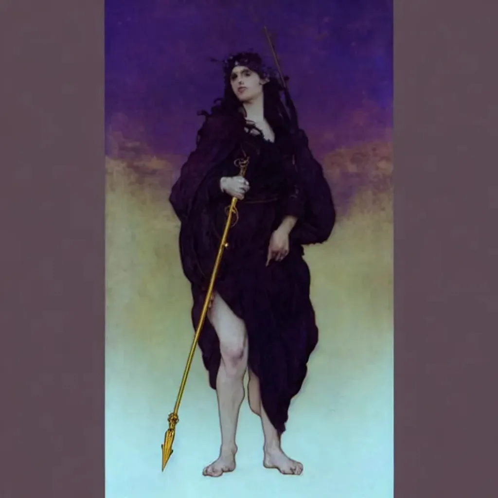 a goddess standing holding a magic staff, white hair... | OpenArt