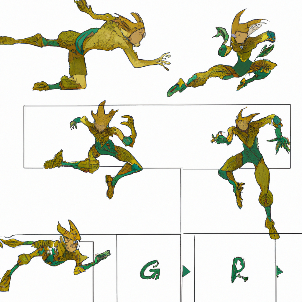 concept art character sheet with 4 views of a video... | OpenArt