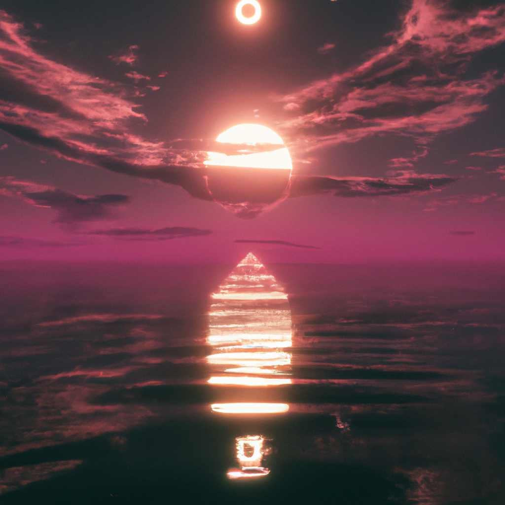 A synthwave style sunset above the reflecting water... | OpenArt