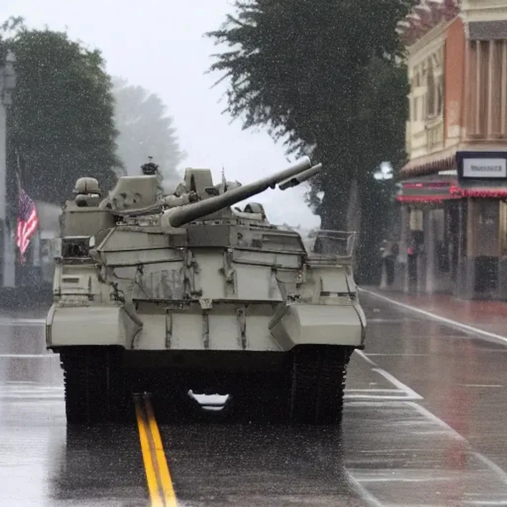 Military Fat man. in huge tank driving down main str... | OpenArt