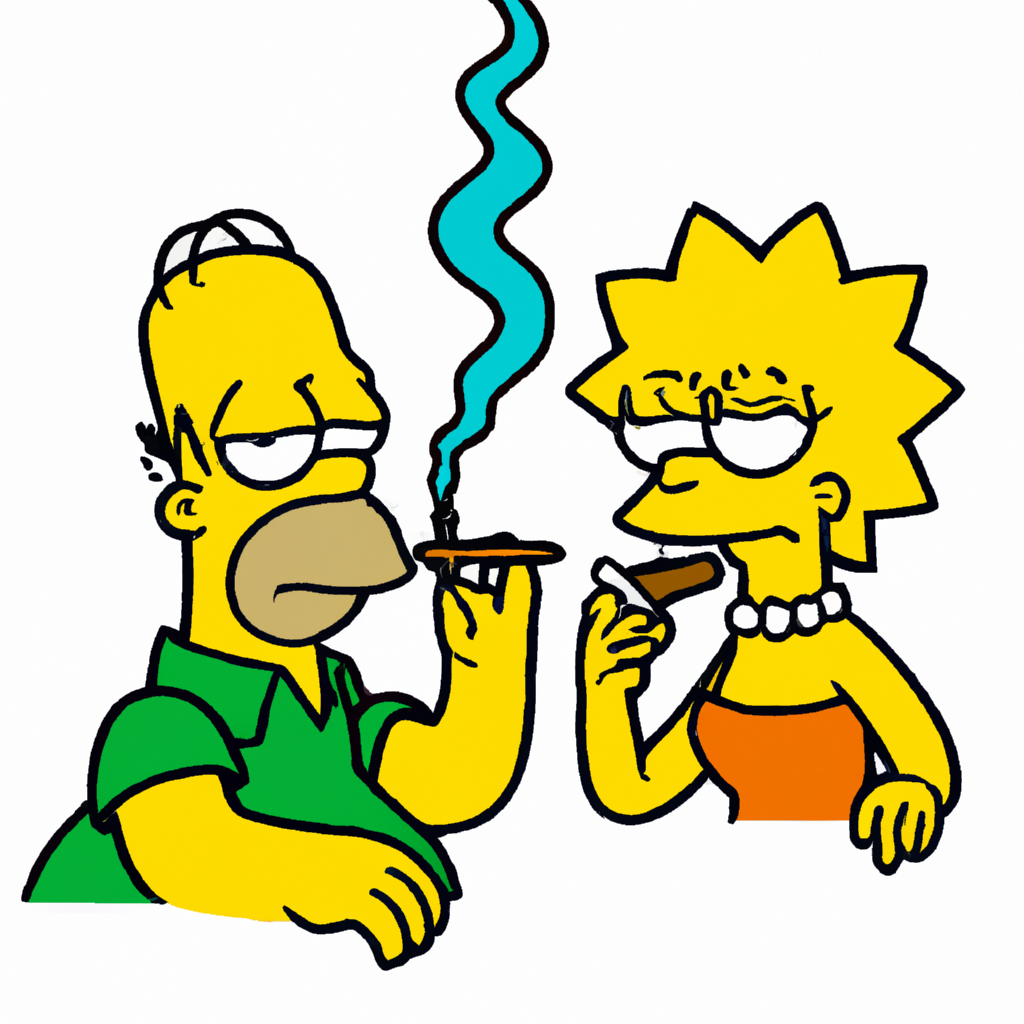Homer Simpson and Lisa Simpson smoking weed in the s...