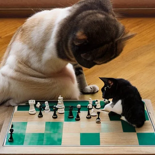 a cat and a dog playing chess | OpenArt