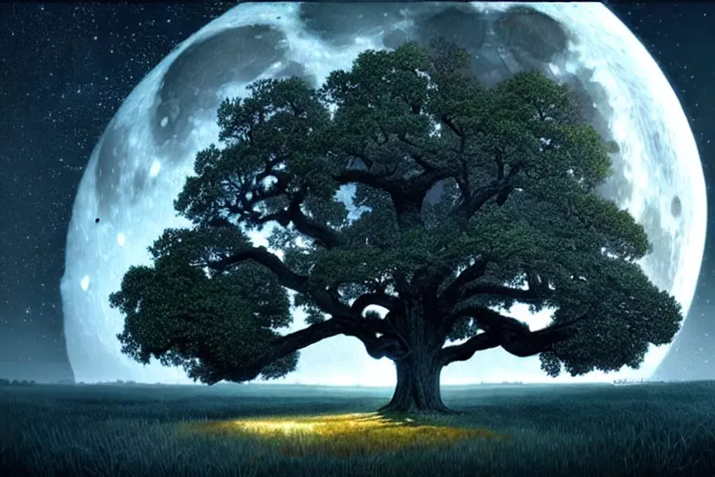 image of an oak tree, majestic, giant, night-time, d... | OpenArt