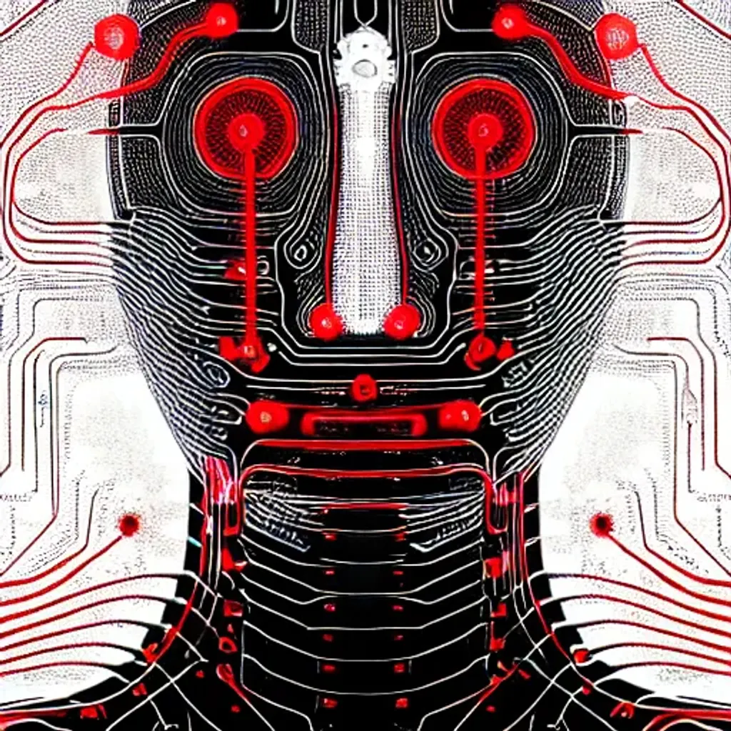 a machine becoming conscious, circuit black red | OpenArt