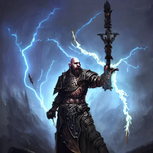 A painting of a very old pale dnd Goliath wizard, on...