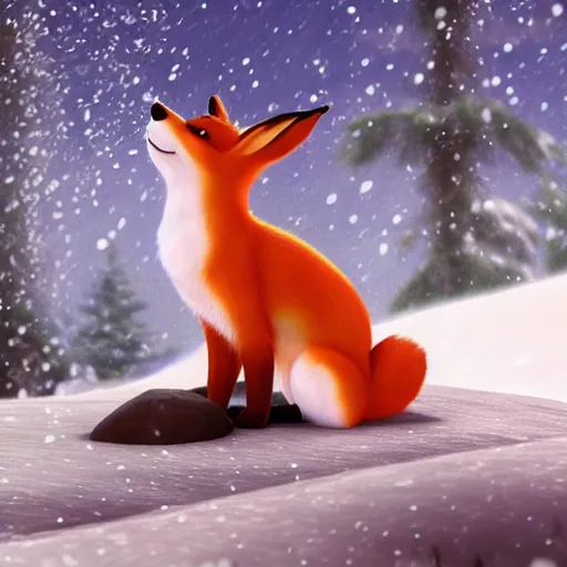 Hyper Defined. Fox in Snow, Pixar Animation. 3k. Rab... | OpenArt