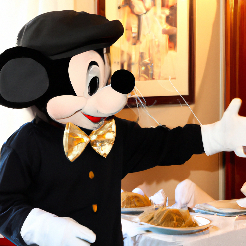 Mickey Mouse dressed as a waiter in an Italian resta... | OpenArt