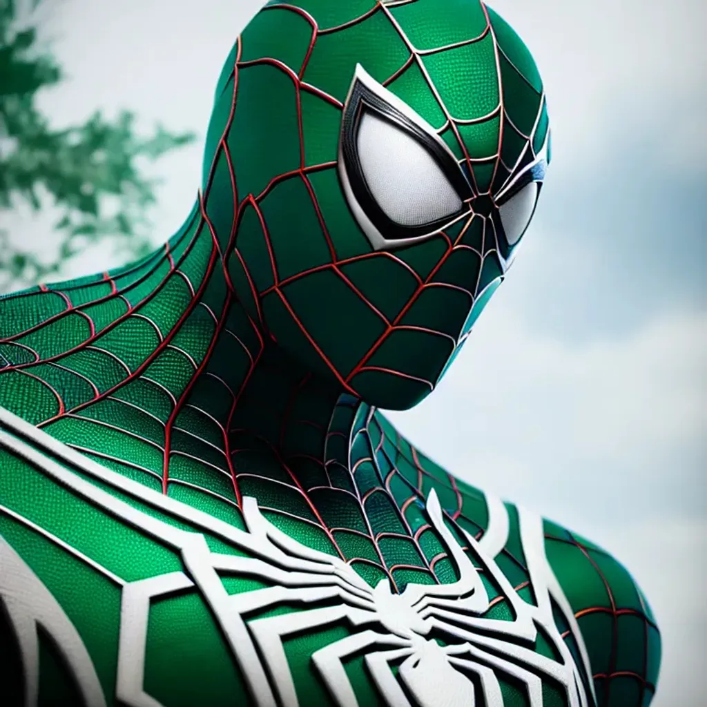 majestic spiderman in white and emerald green, portr... | OpenArt