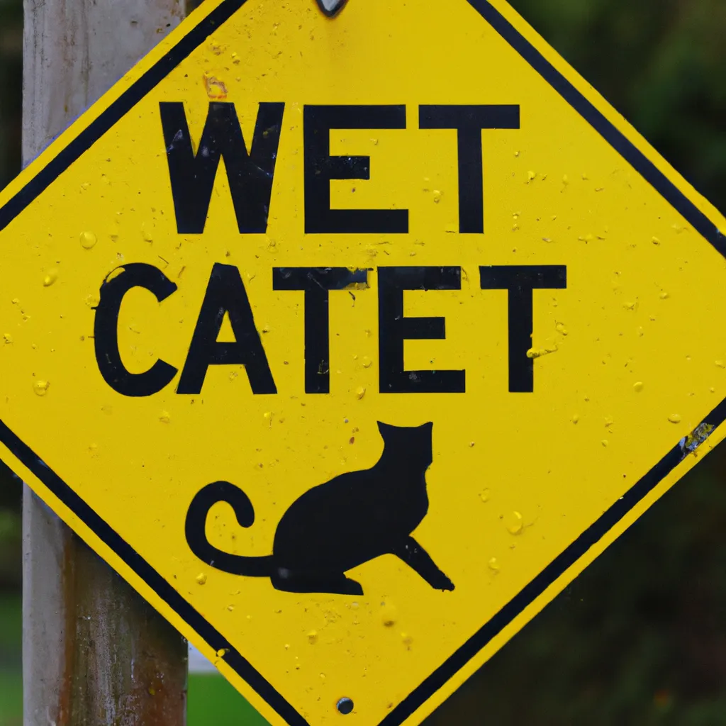 a yellow road sign warning of wet cats | OpenArt