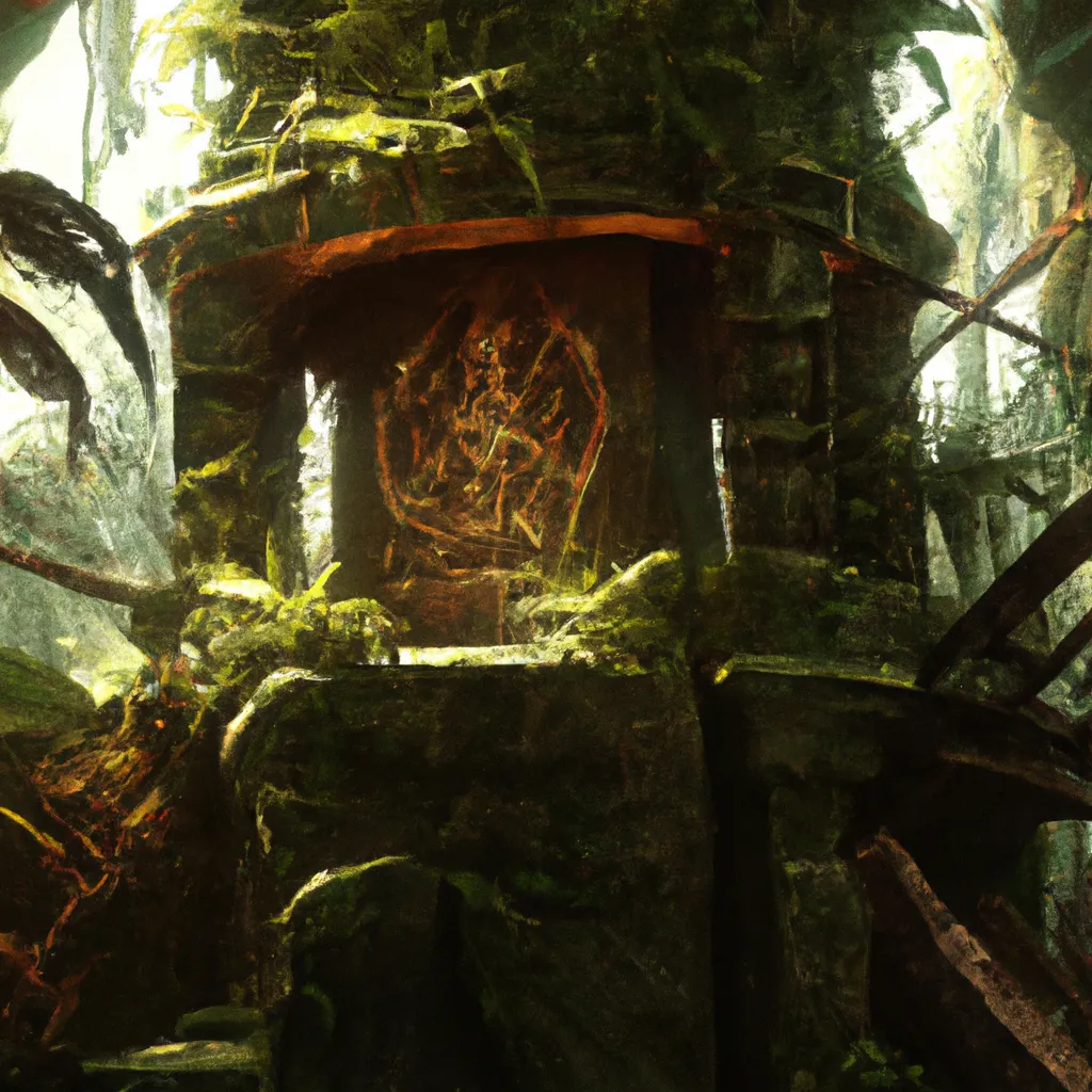 splash art of a decayed sacrificial altar in overgro... | OpenArt