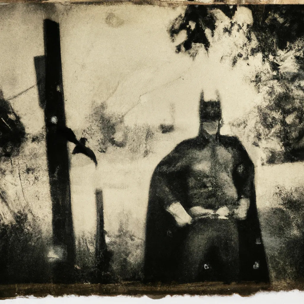 Batman working on a ranch, dark background, heavy gr... | OpenArt
