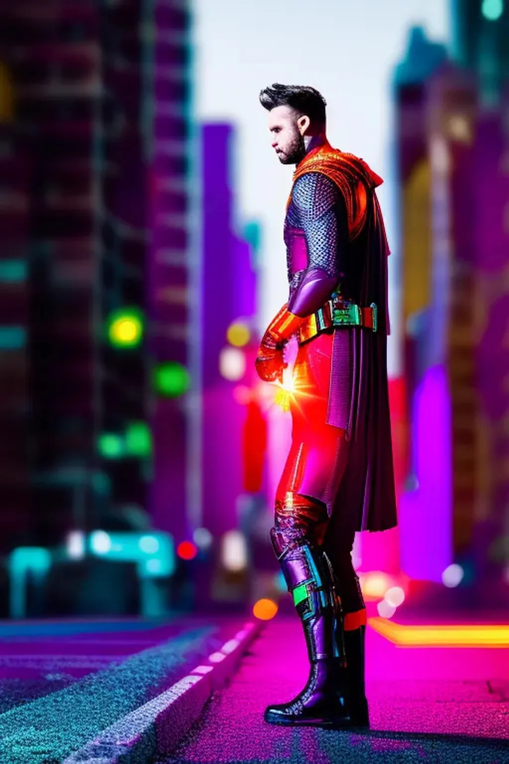 Vivid Neon Colors, Portrait Photo of a Man Superhero... | OpenArt