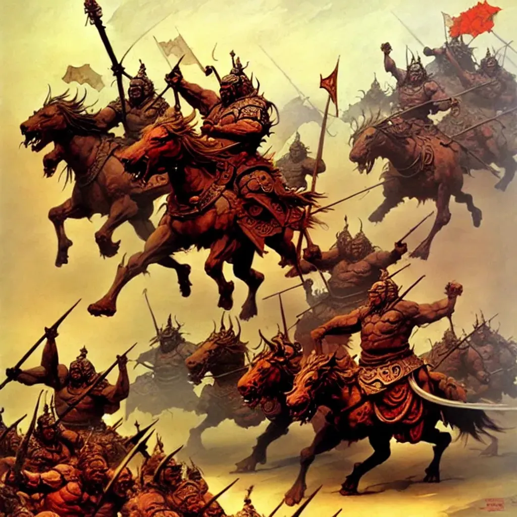 Big armed and armored mongol troll soldiers, demons... | OpenArt