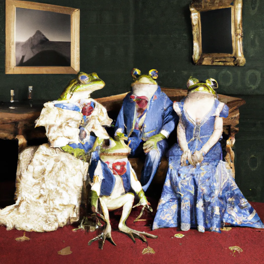 1800s portrait of a family of frogs dressed in fancy... | OpenArt