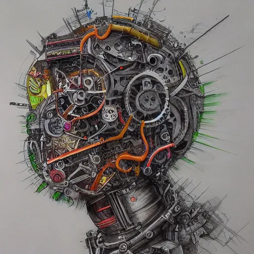 complicated mechanical Apparates drawing, hyperreali...