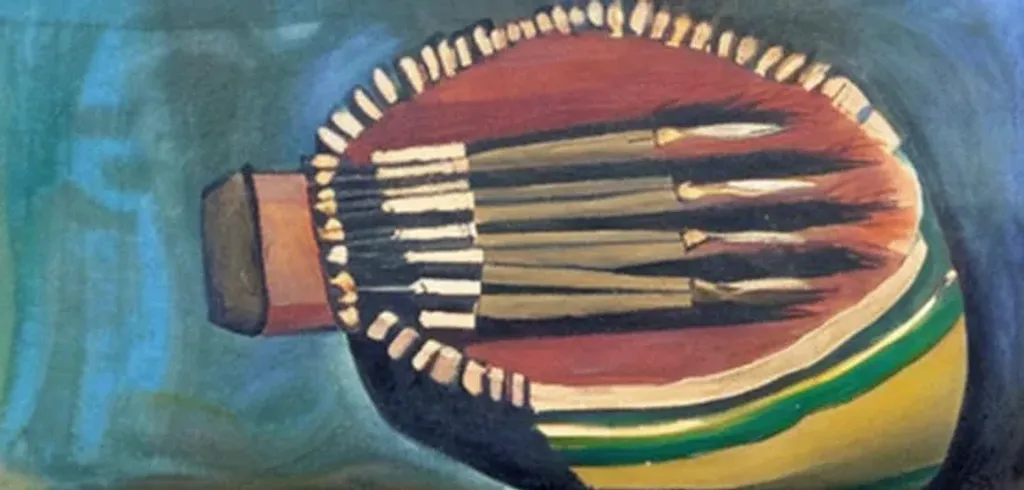 a painting of an african mbira instrument