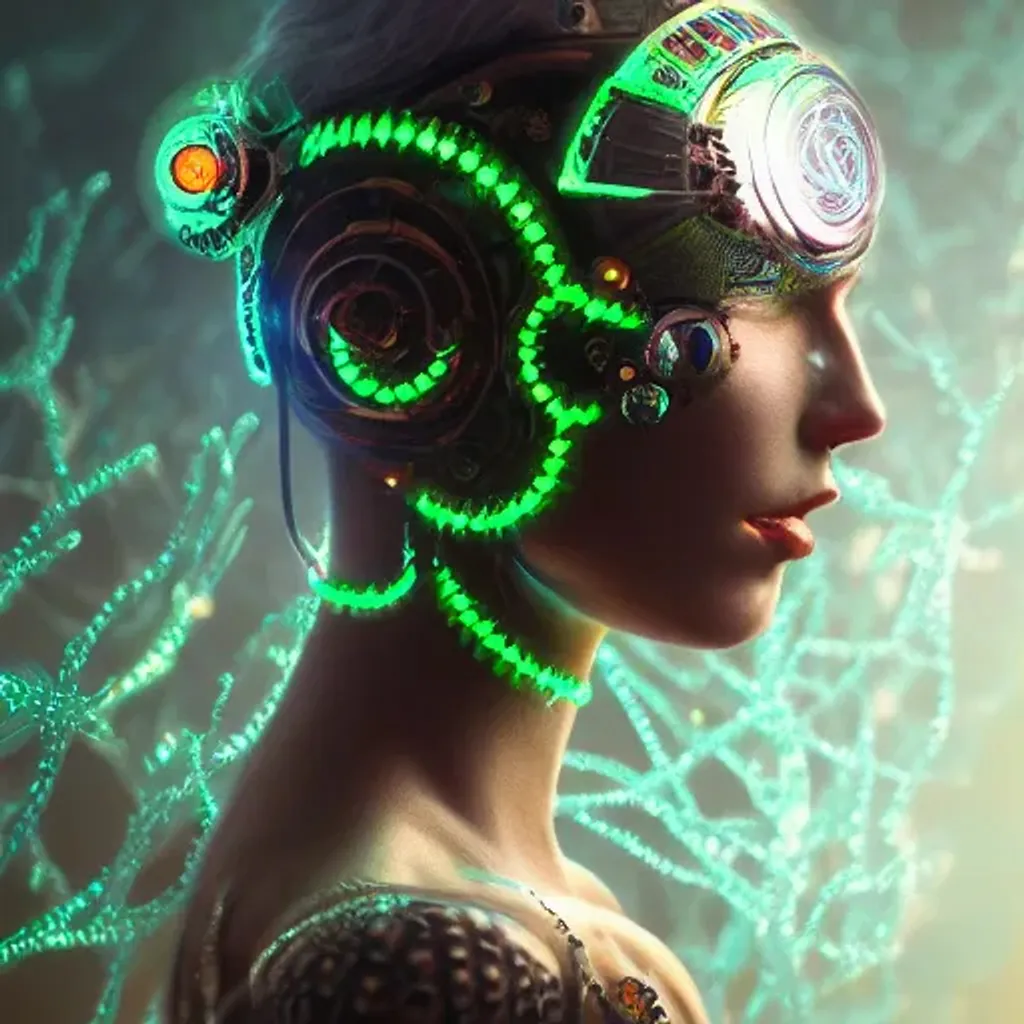 Cyborg-Druid portrait, piezoluminescence, emitting L... | OpenArt