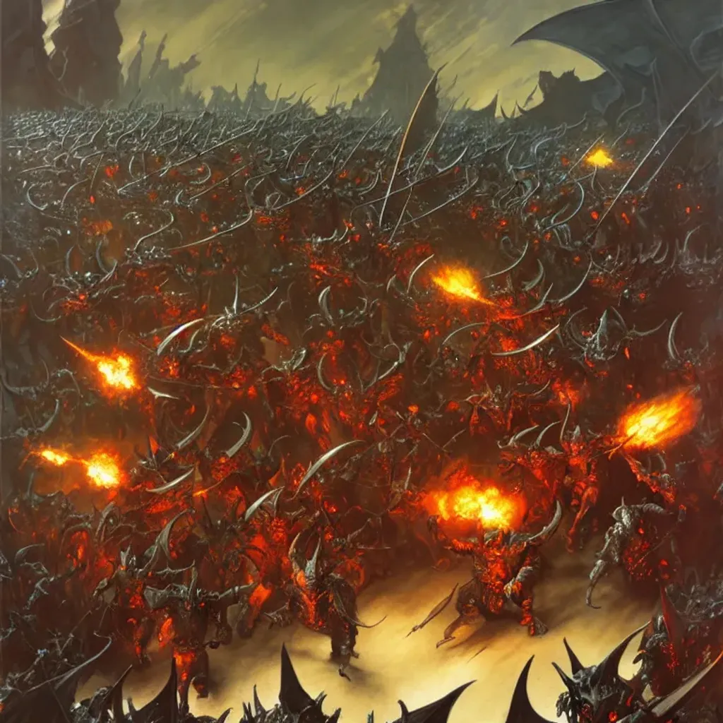 Demonic heavy armed and armored orc infantry marchin... | OpenArt