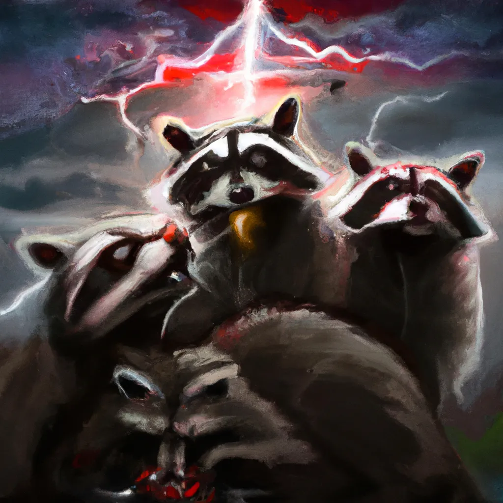 vampire raccoons gorging on the blood of the dystopi... | OpenArt