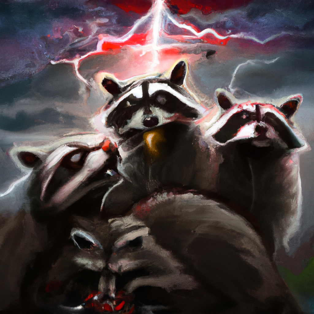 vampire raccoons gorging on the blood of the dystopi... | OpenArt
