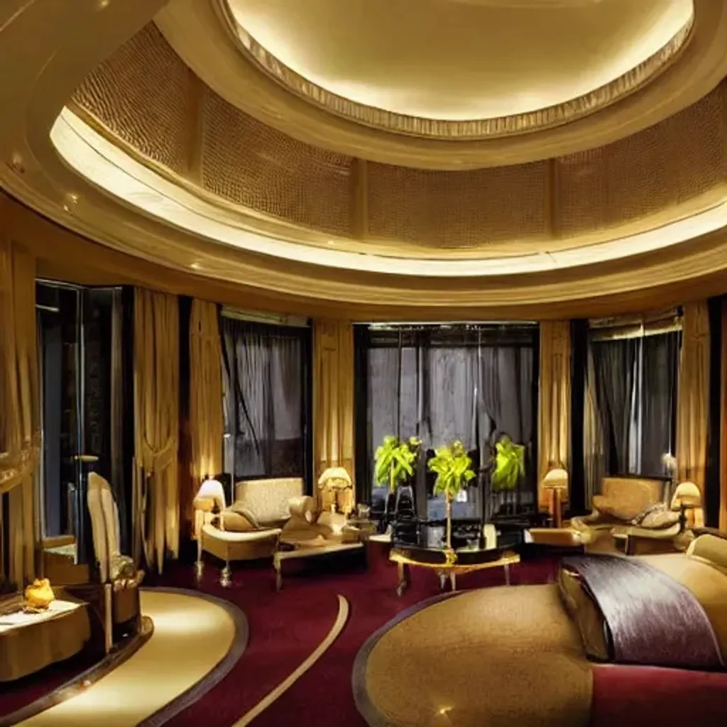 A huge futuristic round luxury hotel room. Cosplay | OpenArt