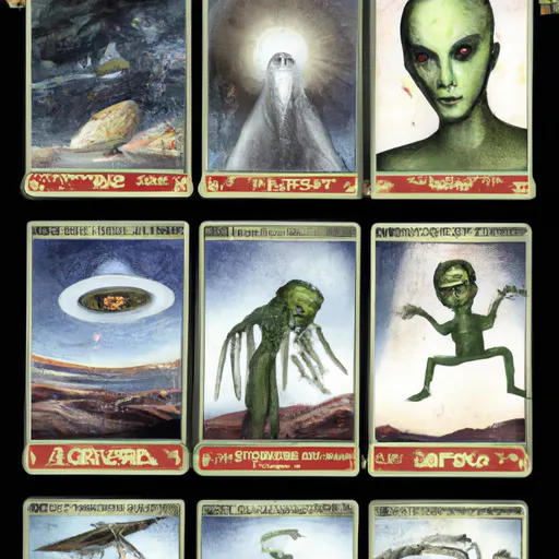 highly detailed tarot cards depicting aliens, alien...