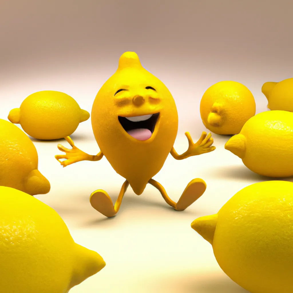 3-D, Photo-Realistic, Laughing Giant Lemon surround... | OpenArt