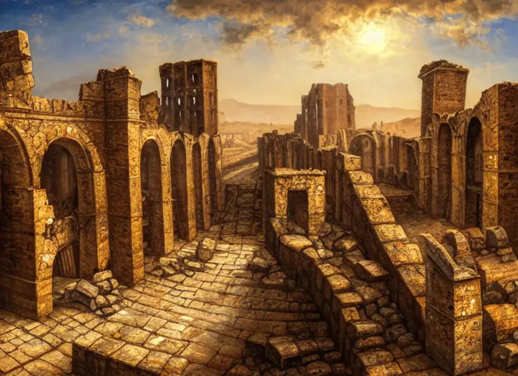 An oil painting of a crumbling medieval city. Huge s... | OpenArt