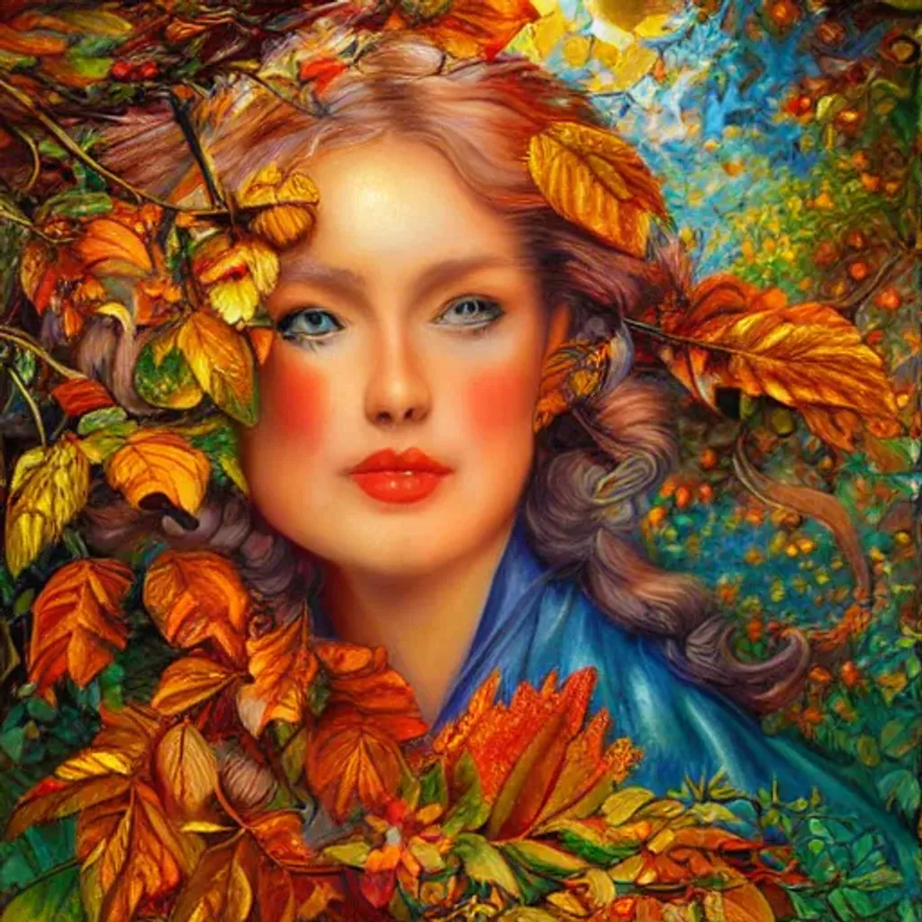 An oil painting of the autumnal equinox,a woman sur... | OpenArt
