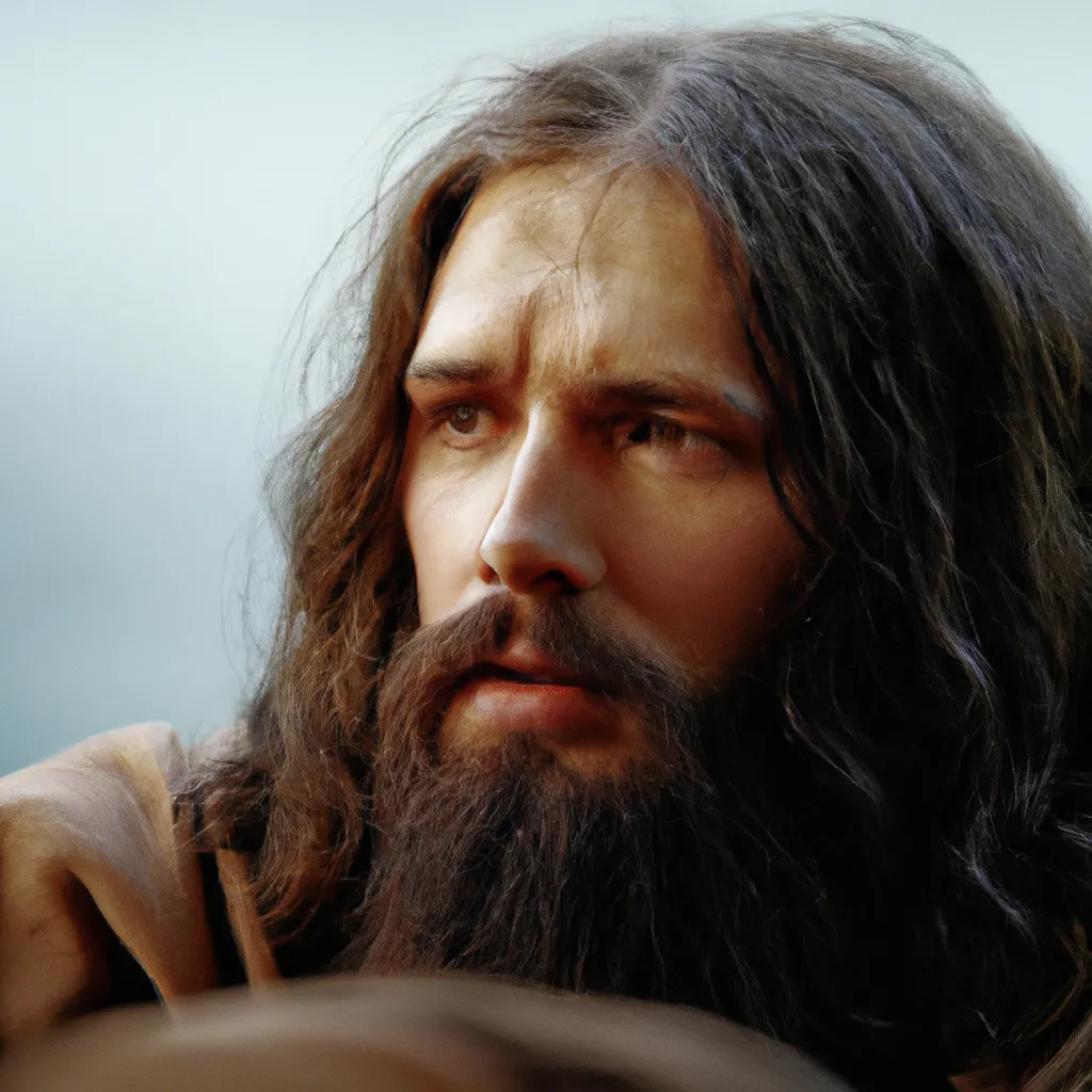 Close-up portrait of an exhausted Jesus Christ after... | OpenArt