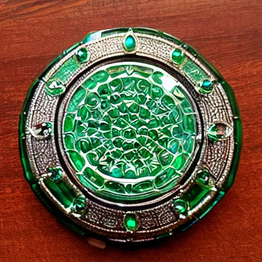 emerald shield with clear bubble face and intricate... | OpenArt