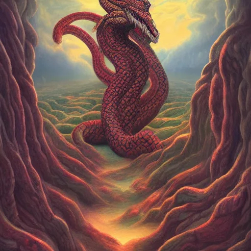 a giant snake god in the valley of shadows, bloodlu... | OpenArt