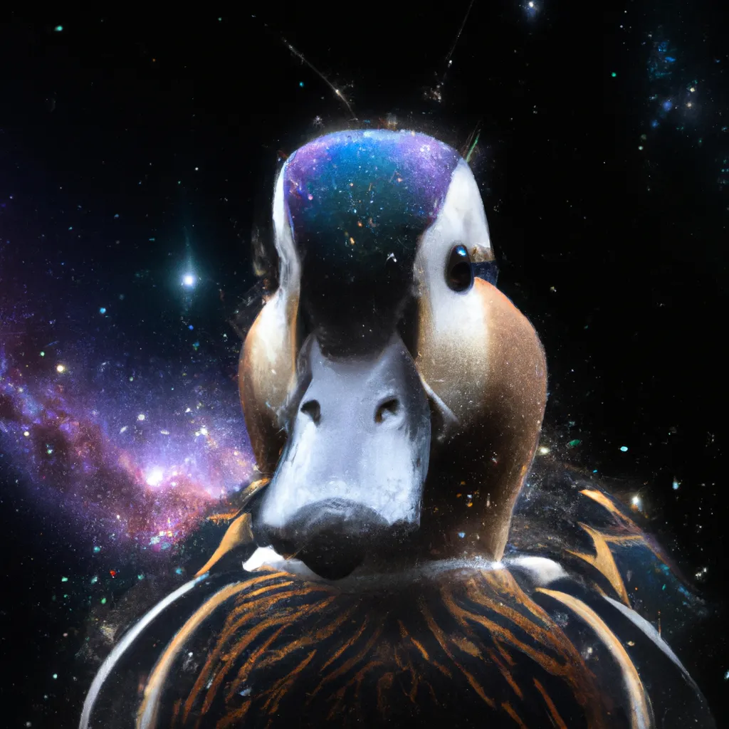 Hyperrealistic Portrait of a Duck wearing cosmic cap... | OpenArt