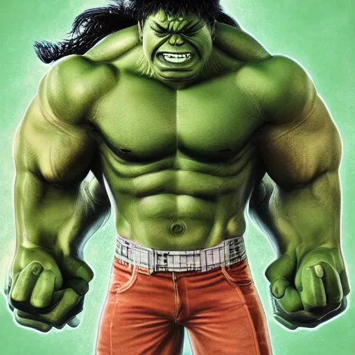The Hulk in anime style; realistic flesh texture; dy... | OpenArt