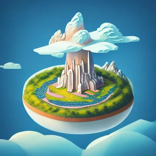 100mm photo of isometric floating island in the sky,...