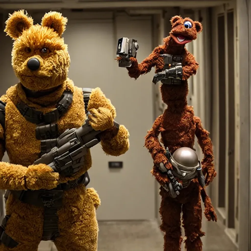 syfy warrior rebel soldier with a fozzie bear alien... | OpenArt