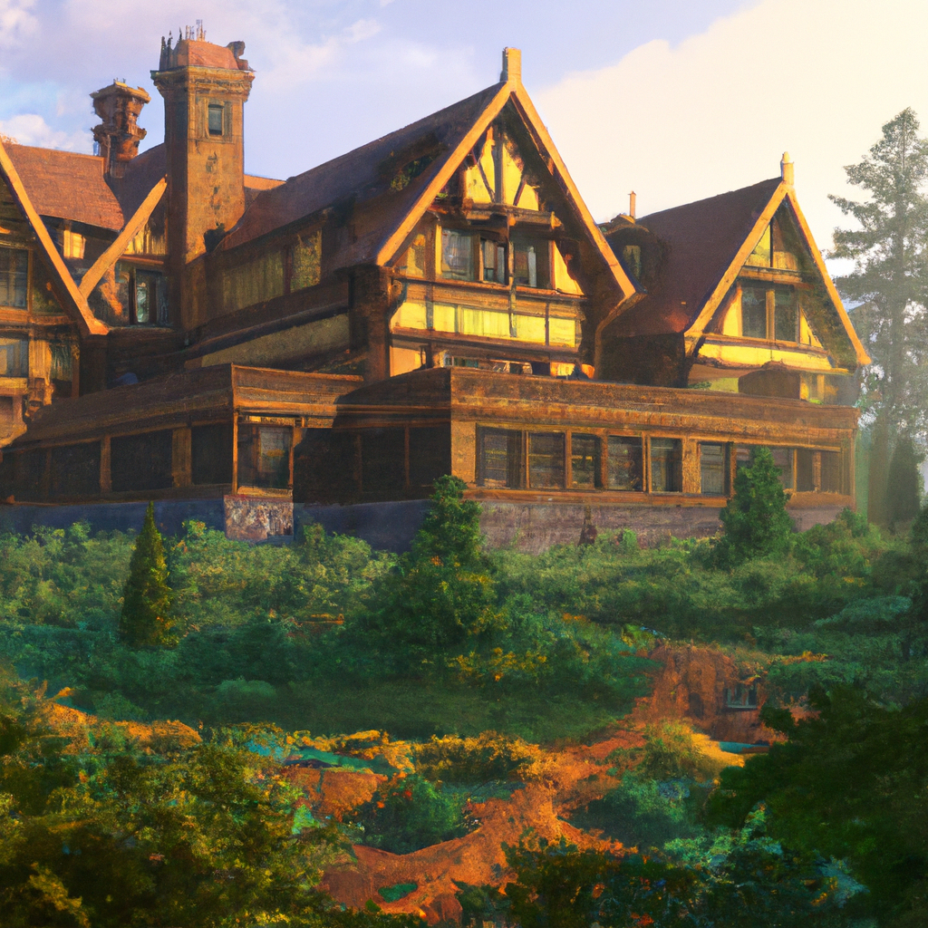 Woodland mansion from Minecraft at beautiful sunrise...