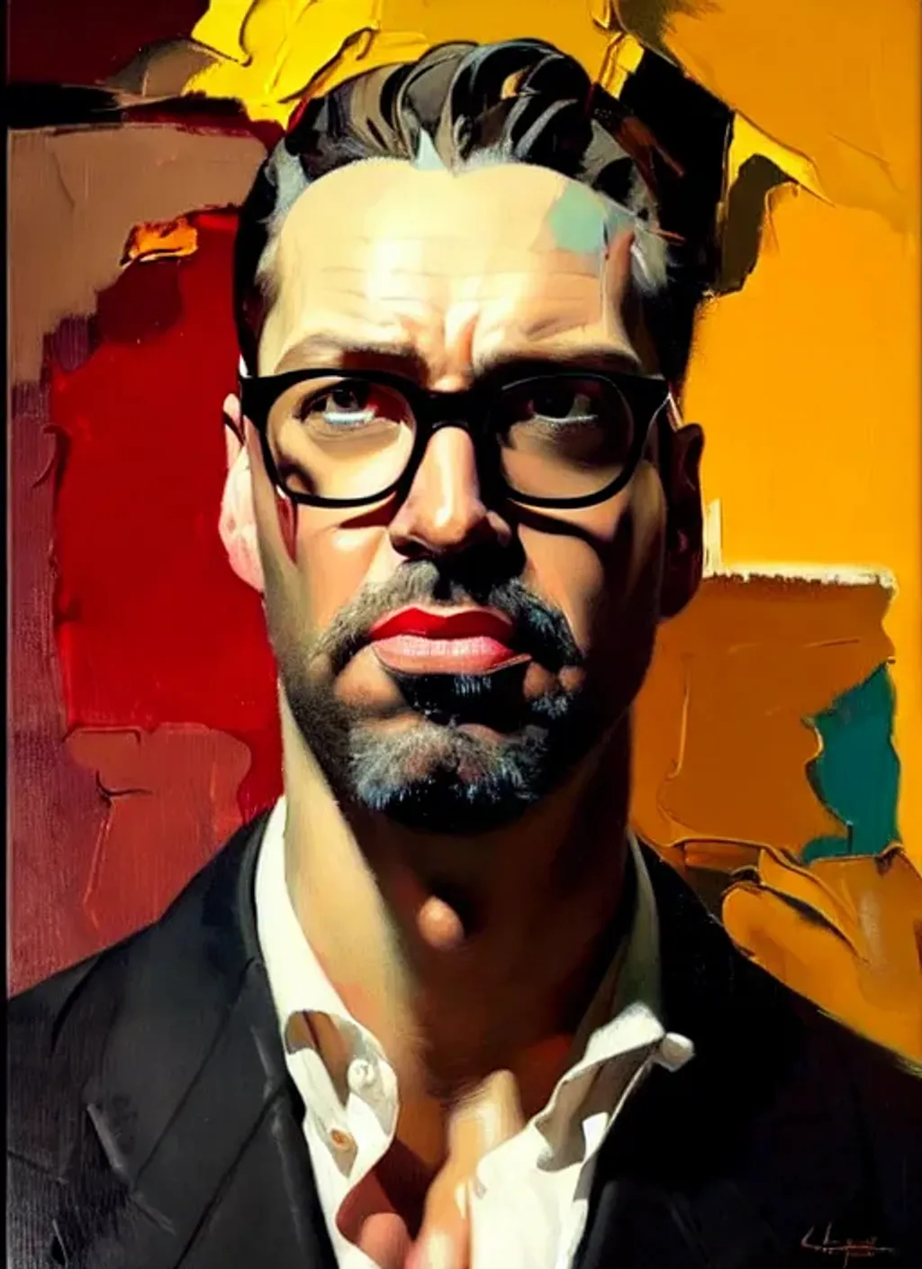 Handsome, rugged man, with glasses, abstract, colour... | OpenArt
