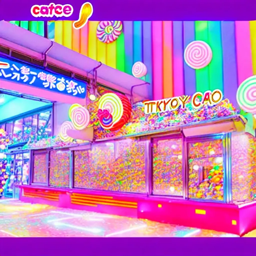 anime, Tokyo candy cafe made of bright colorful cand... | OpenArt