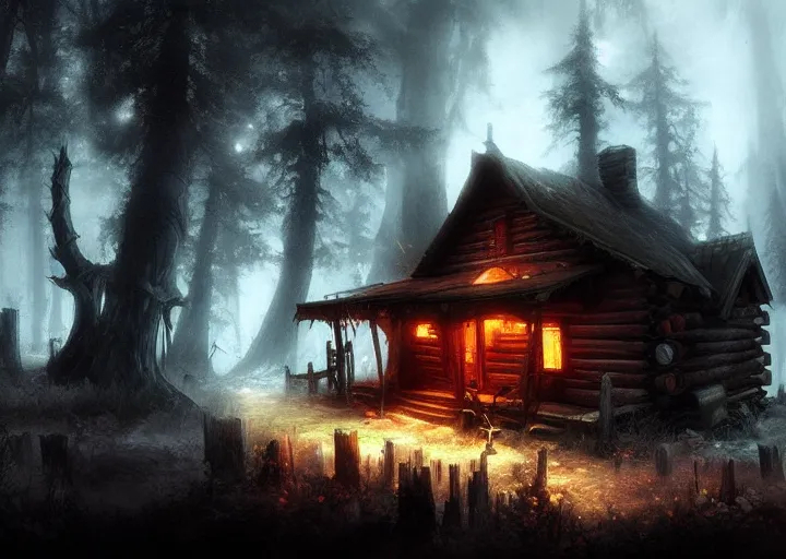 Dark Forest, Fall Season, abandoned cabin, Landscape...