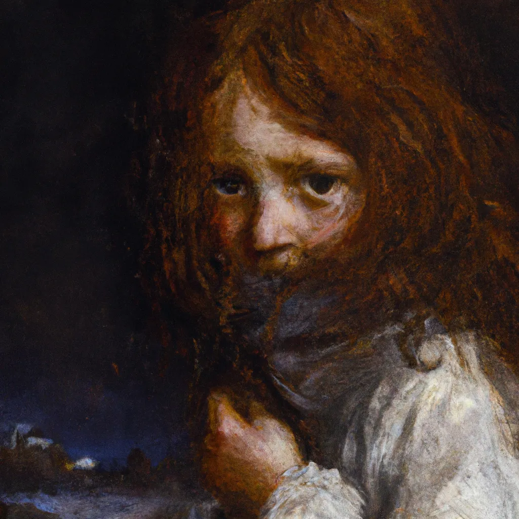 oil on canvas, cosy, professional painting , red hai...