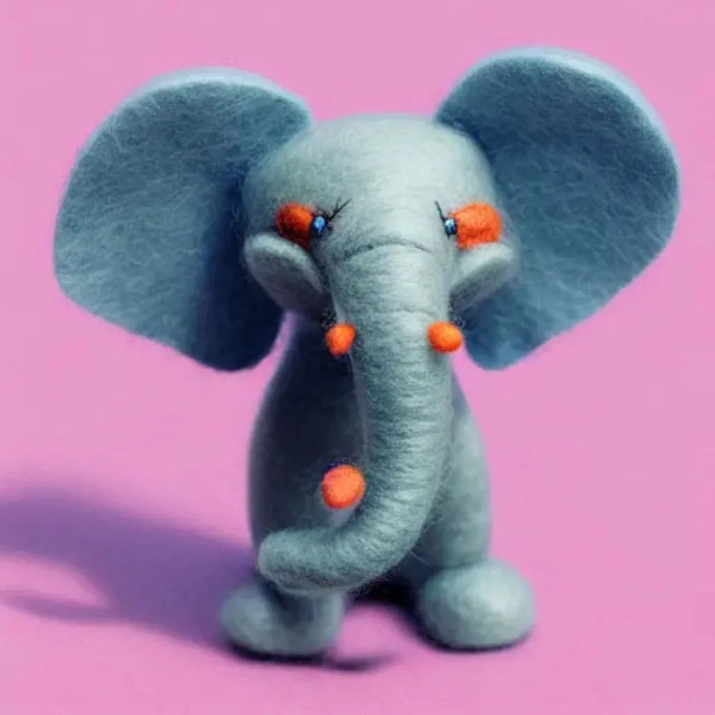 tiny cute 3D felt fiber toy of an elephant character... | OpenArt