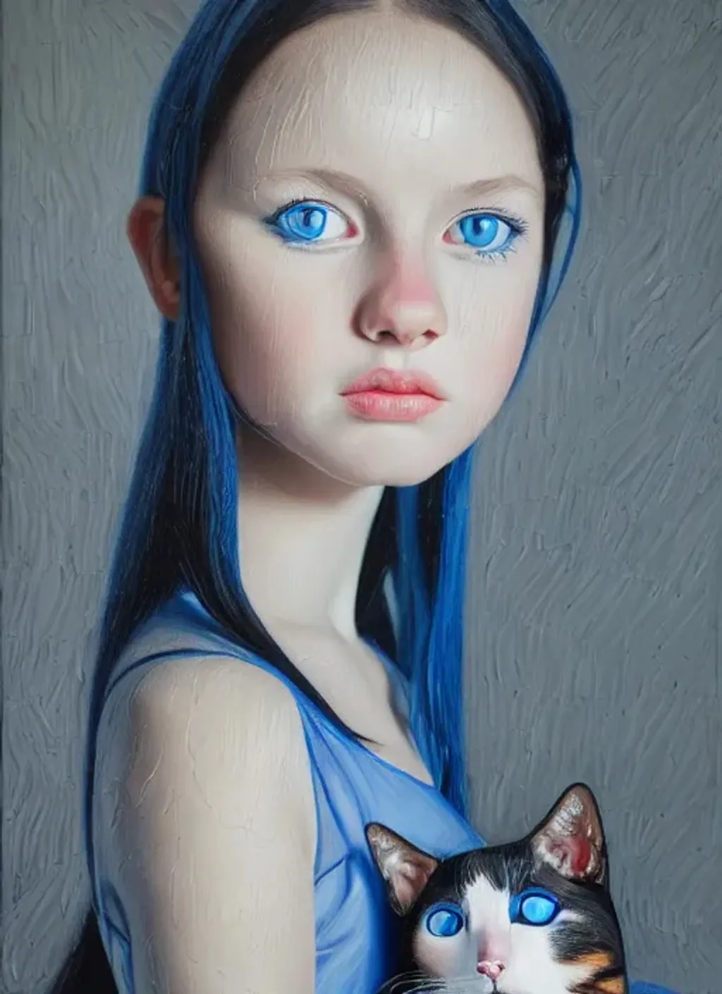 Hyper realistic oil painting of a girl with black ha... | OpenArt