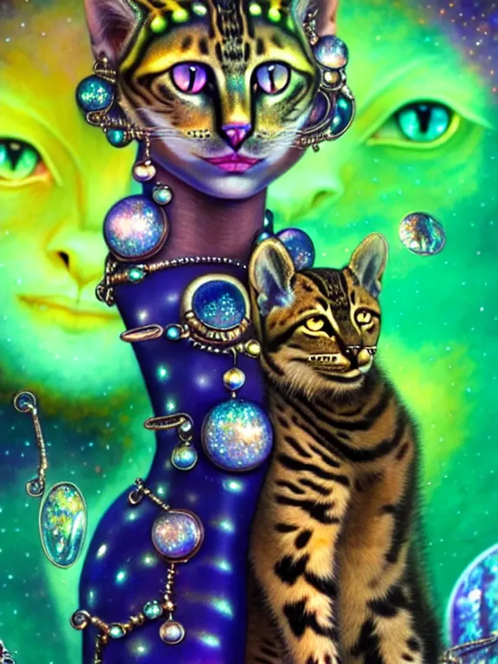 Bejewelled aesthetic cat shapeshifter felinoid godde... | OpenArt