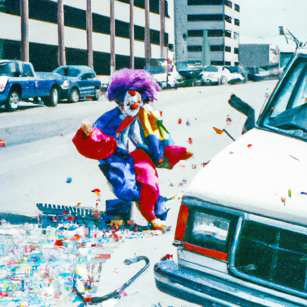 1993 disposable camera photograph of clown being hit...