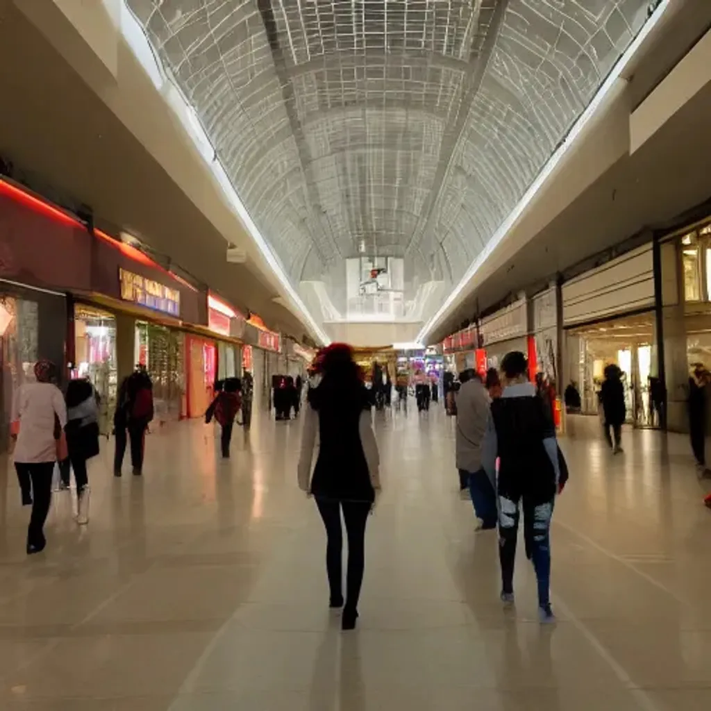 liminal empty modern mall at night, with creepy people | OpenArt