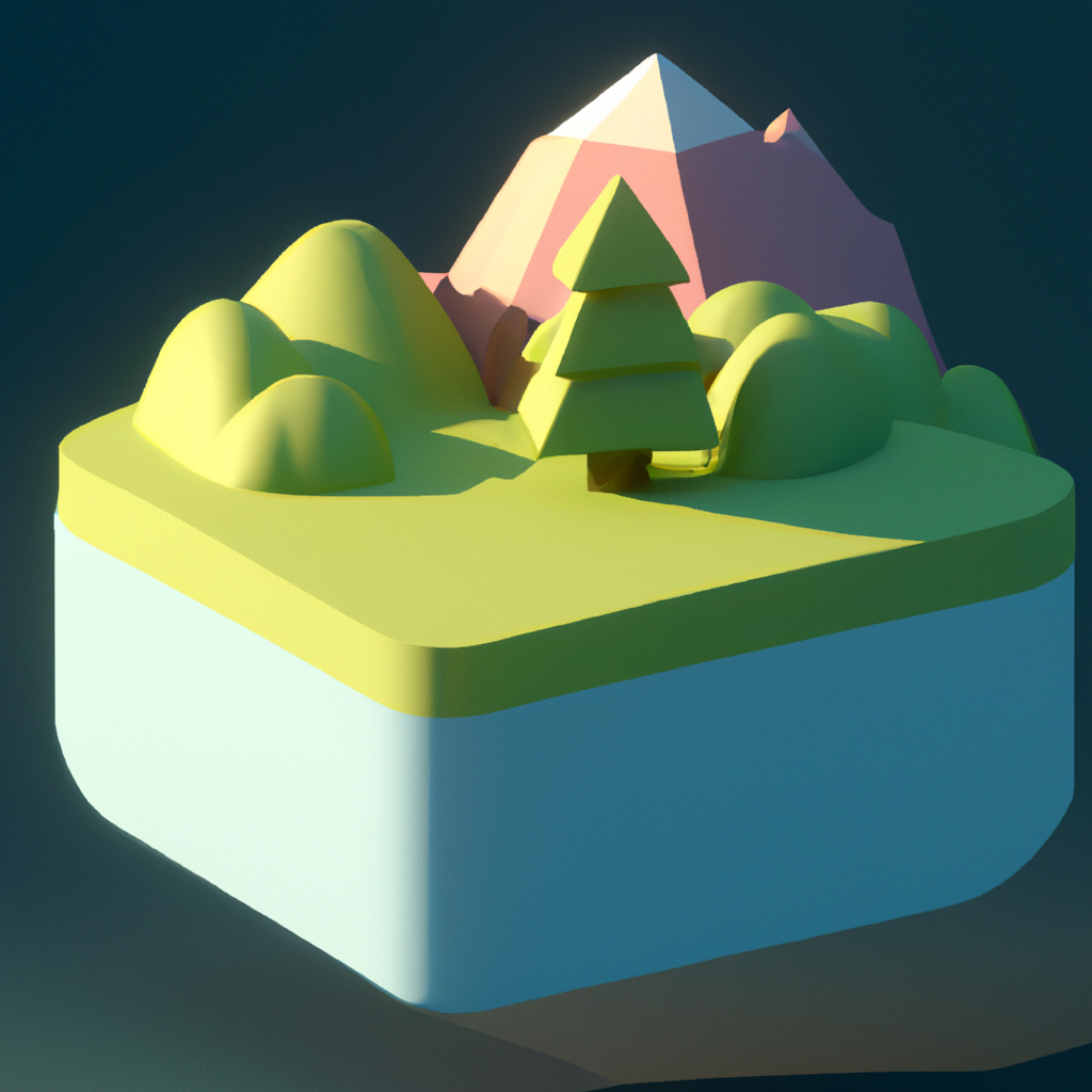 a 3d render of a low poly cube of a isometric landscape
