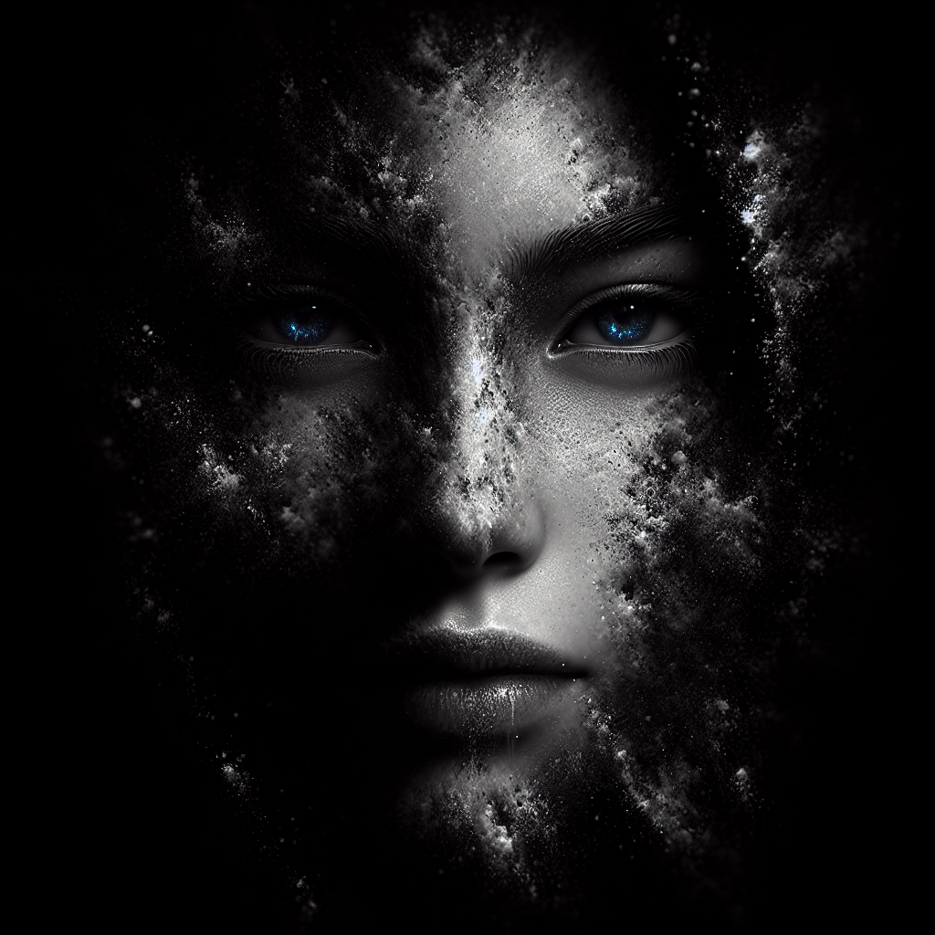 Face of a woman, (absolute darkness), black backgrou...