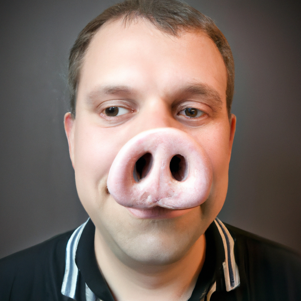 a young, hungry man with the snout of a pig for a nose. | OpenArt