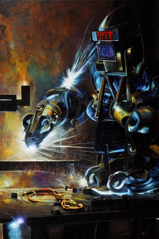 welding robot fantasy painting sparks of light